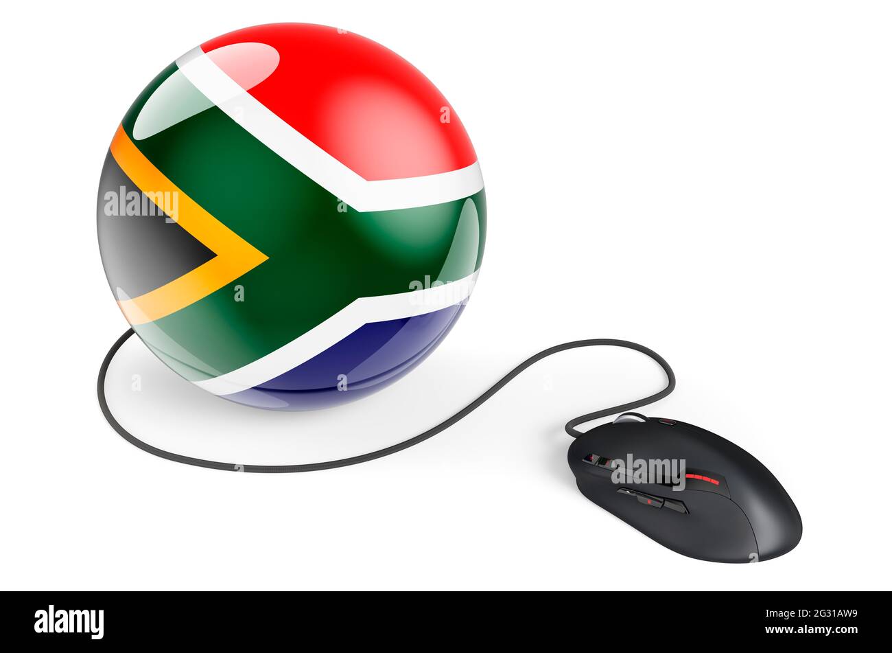 Computer mouse with South African flag. Internet network in South ...
