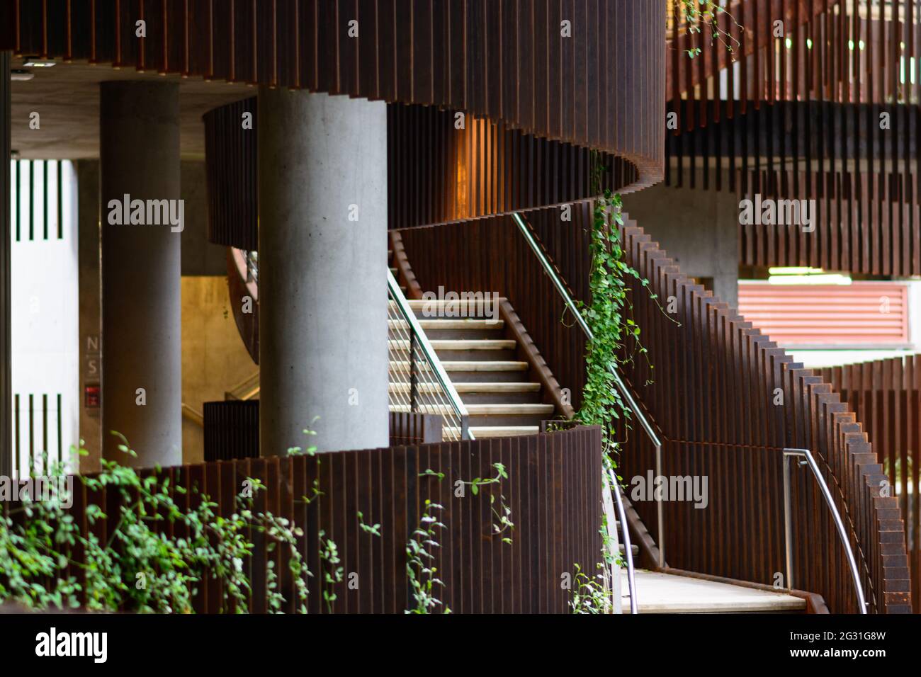 A scenic view of old and rustic metal structures and staircase of a ...