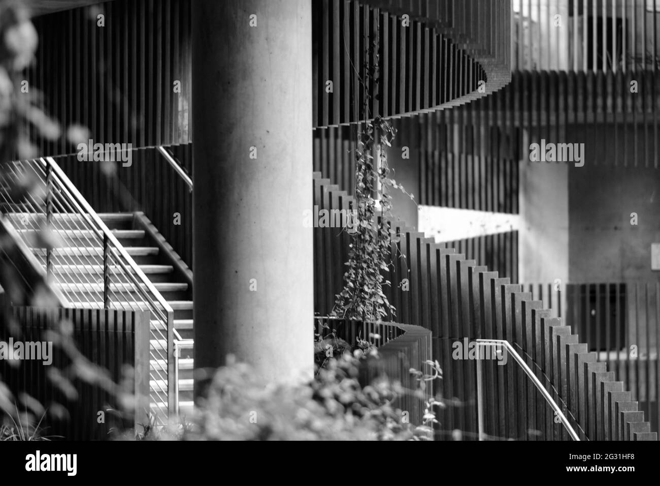 A scenic view of old and rustic metal structures and straicase of a ...
