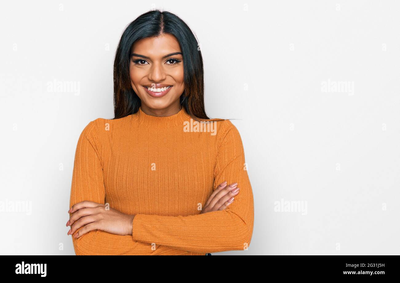 Young latin transsexual transgender woman wearing casual clothes happy ...