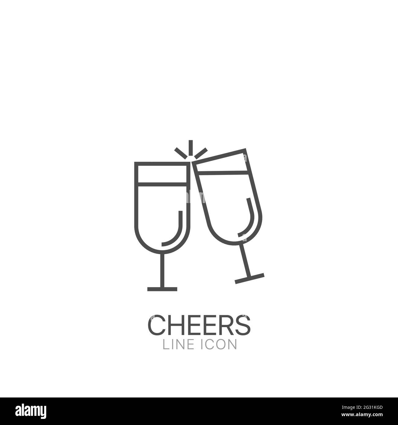 Glass cups cheers and toasting icon. Two wine glasses icon. ector ...