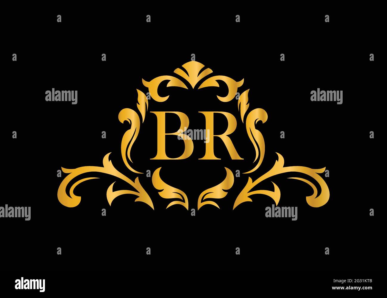 Luxury Alphabet letters BR. Golden Floral alphabet . Monogram initials ...