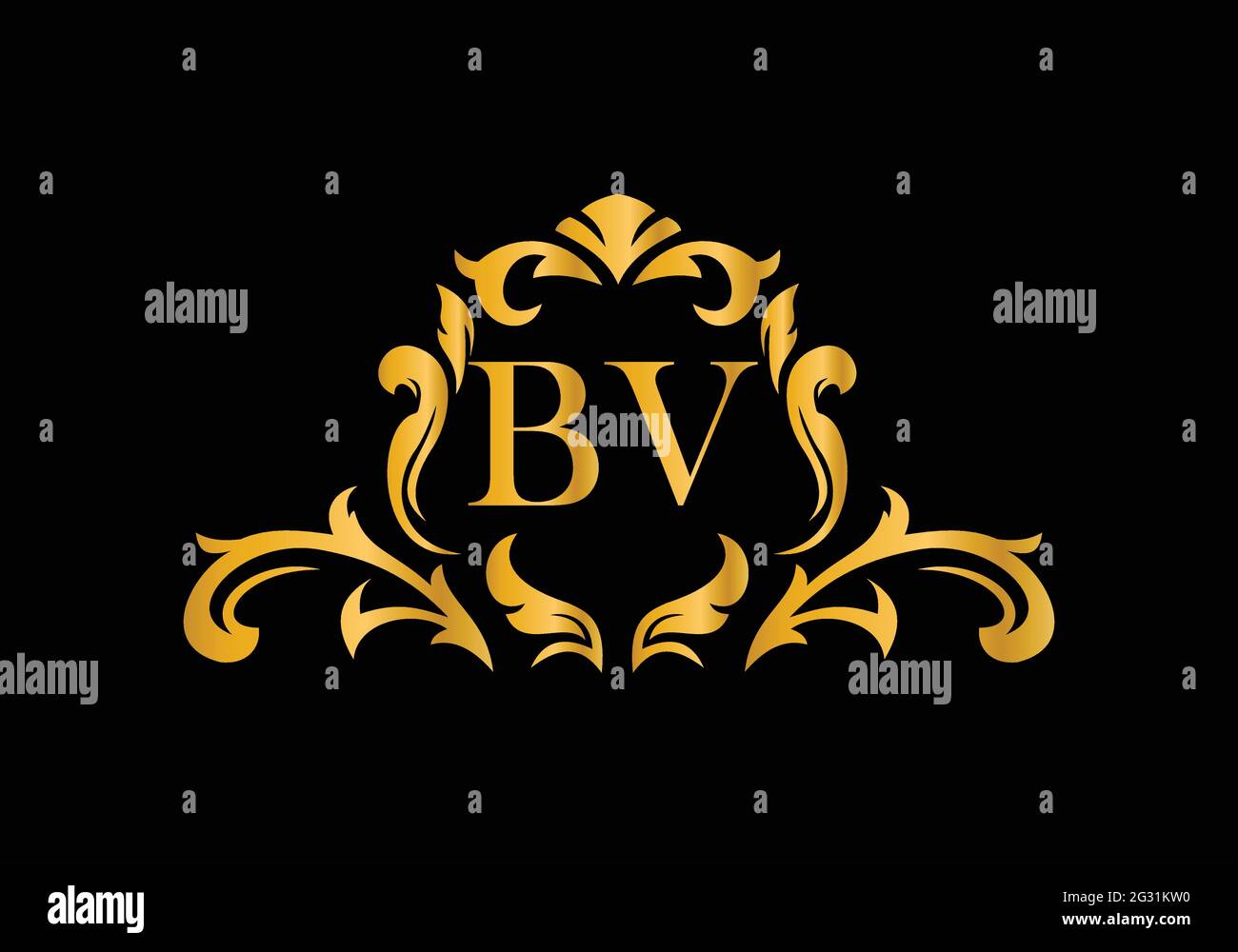 Luxury Alphabet letters BV. Golden Floral alphabet . Monogram initials ...