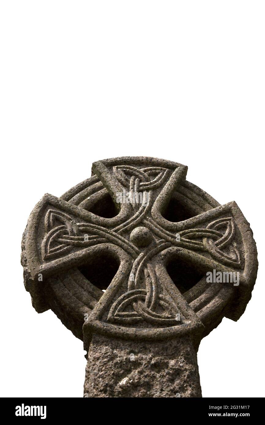 Celtic cross stone grave headstone isolated on a white background Stock ...