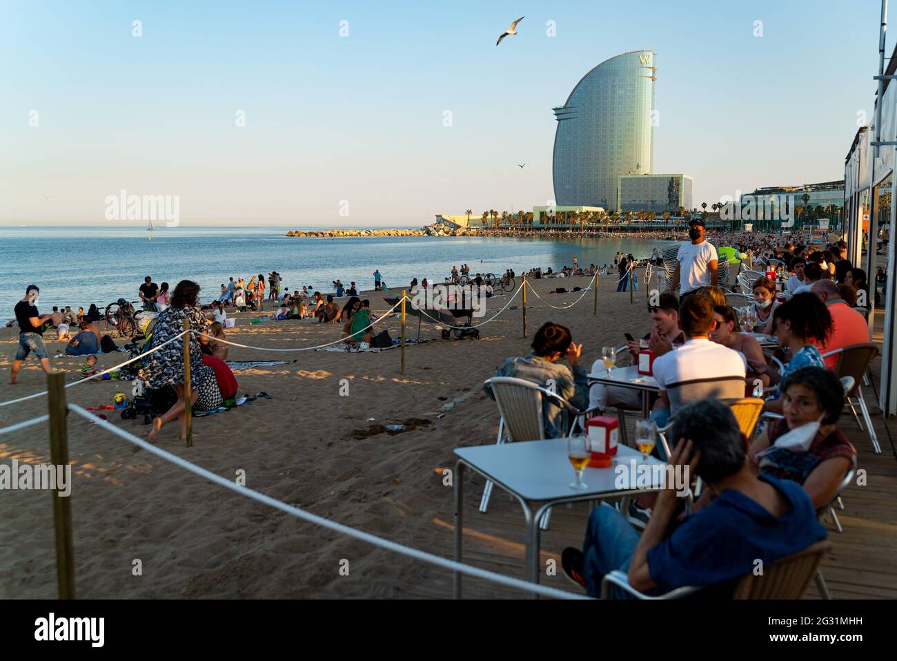 Barcelona beach bar at sunset hi-res stock photography and images - Alamy