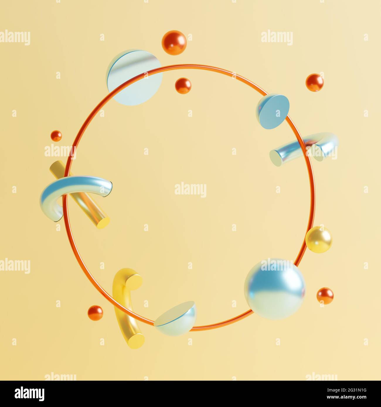 3d illustration of a round frame and abstract decorative objects Stock ...