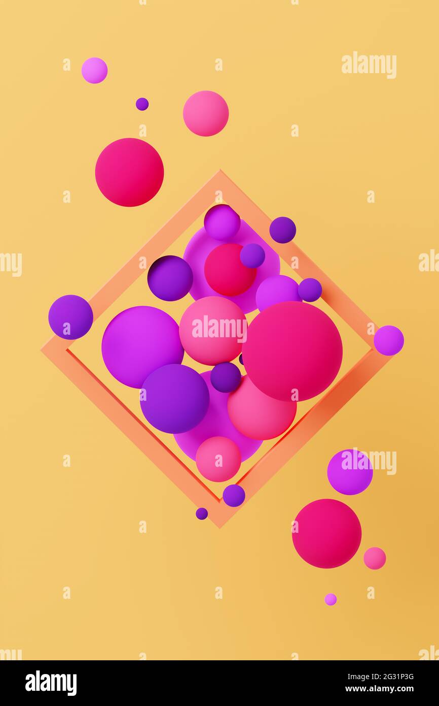 Floating spheres inside a square frame. 3D illustration Stock Photo - Alamy