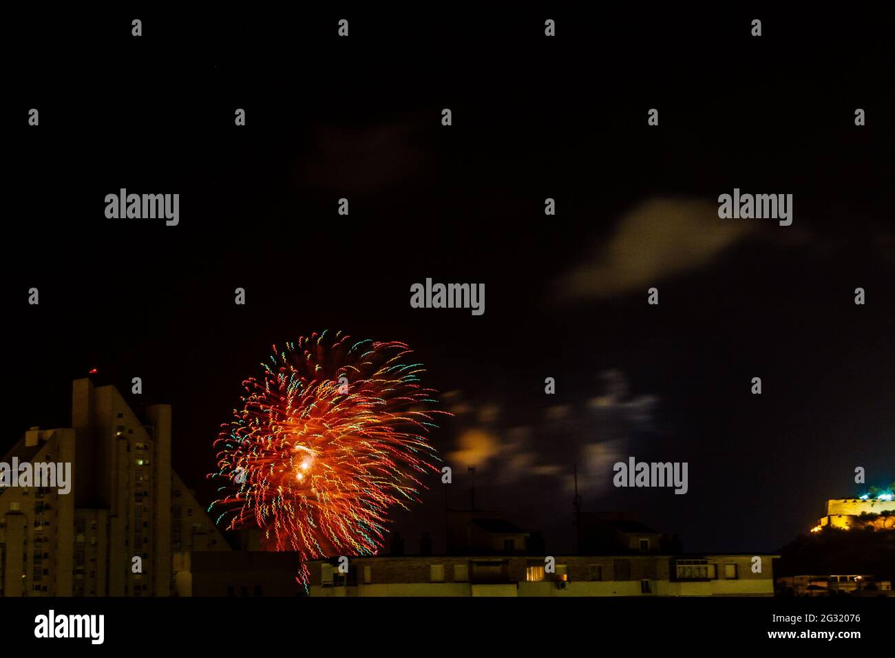Dark sky with colorful firework blast Stock Photo - Alamy