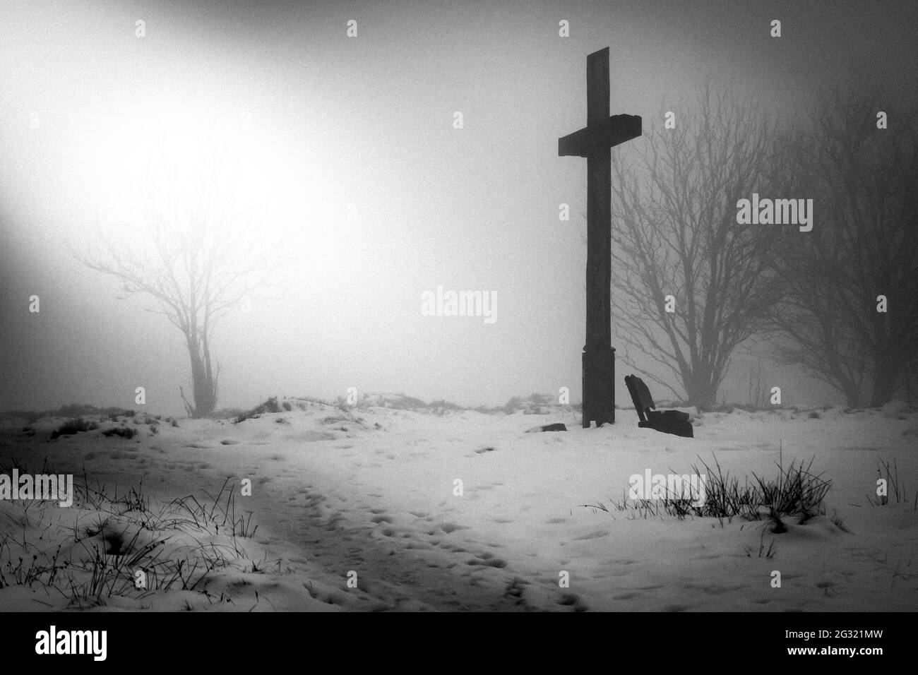 The holy wooden cross Black and White Stock Photos & Images - Alamy