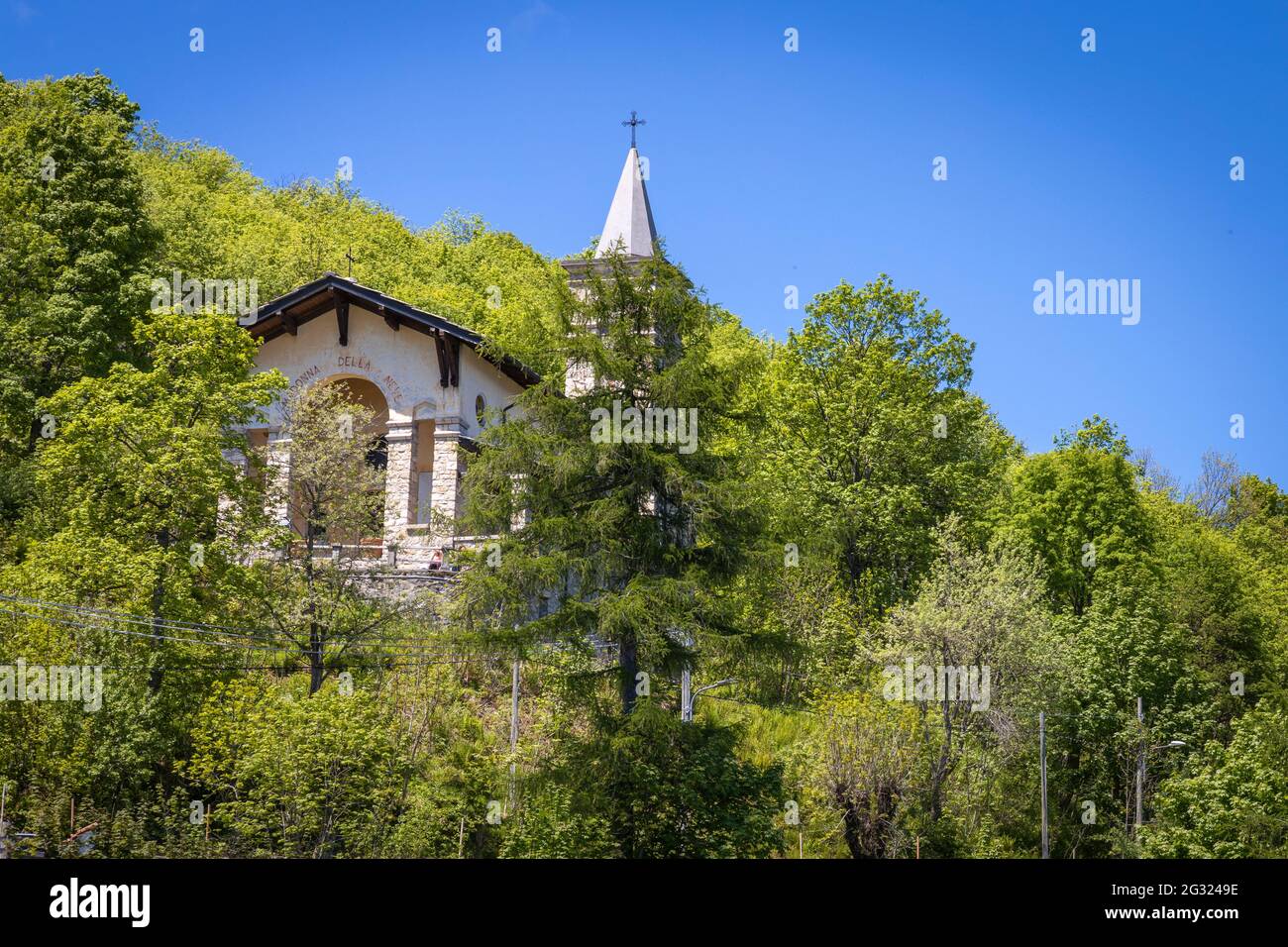Church and houses at the Mount Mottarone over the Lago Maggiore in ...