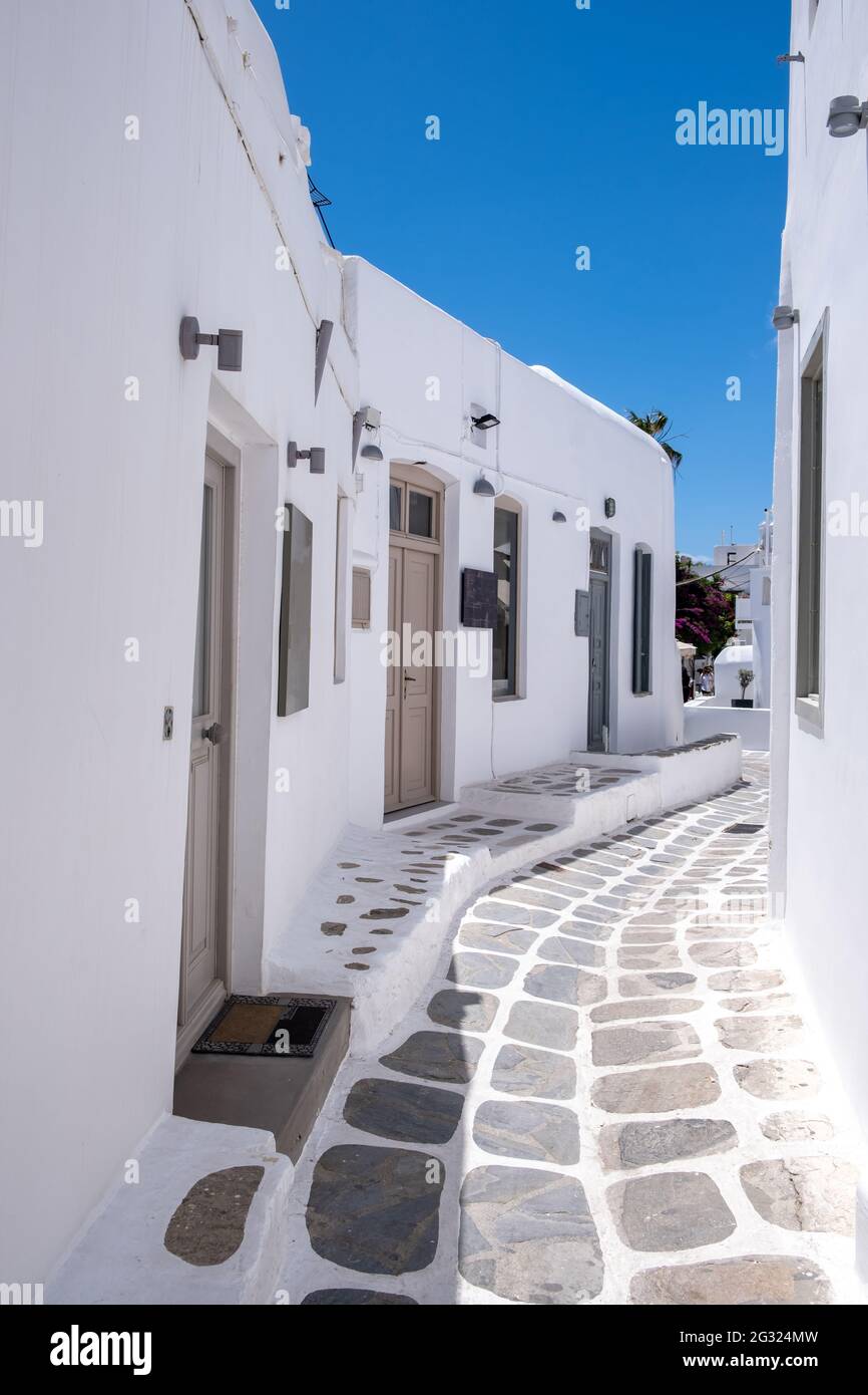 Mykonos island, Cyclades, Greece. Chora town traditional architecture ...