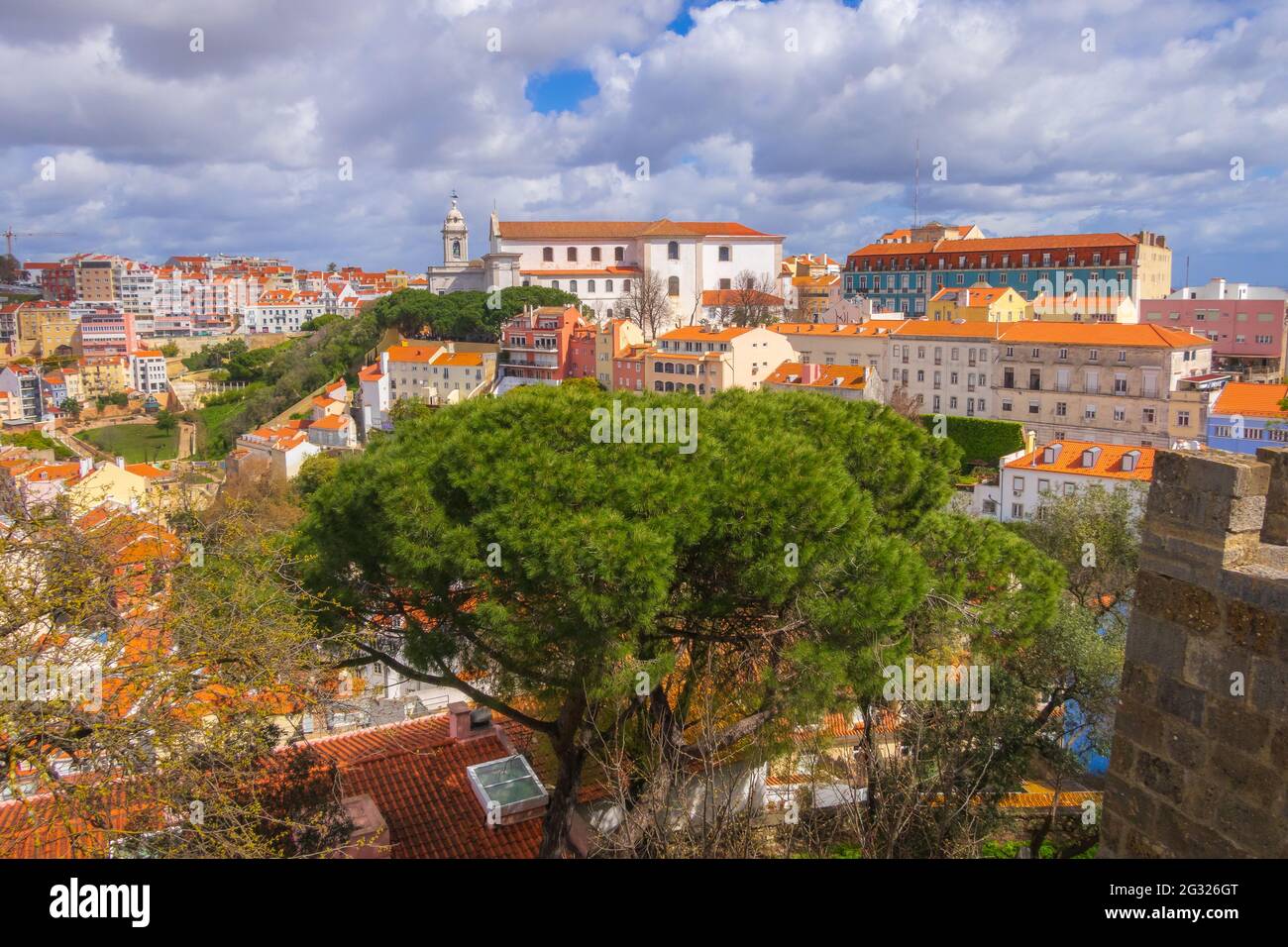 Lisbon, Portugal panoramic aerial view with colorful houses and Estrela ...