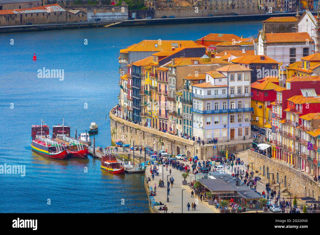 Porto, Portugal - April 1, 2018: Old town ribeira aerial promenade view ...