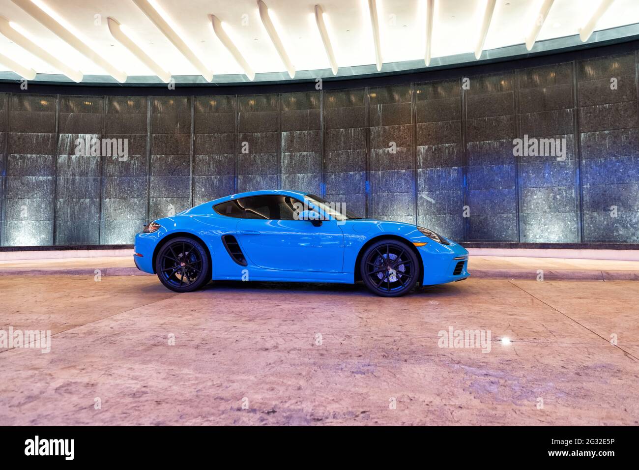 Palm Beach, Florida USA - March 22, 2021: blue Porsche 718 Cayman. side ...