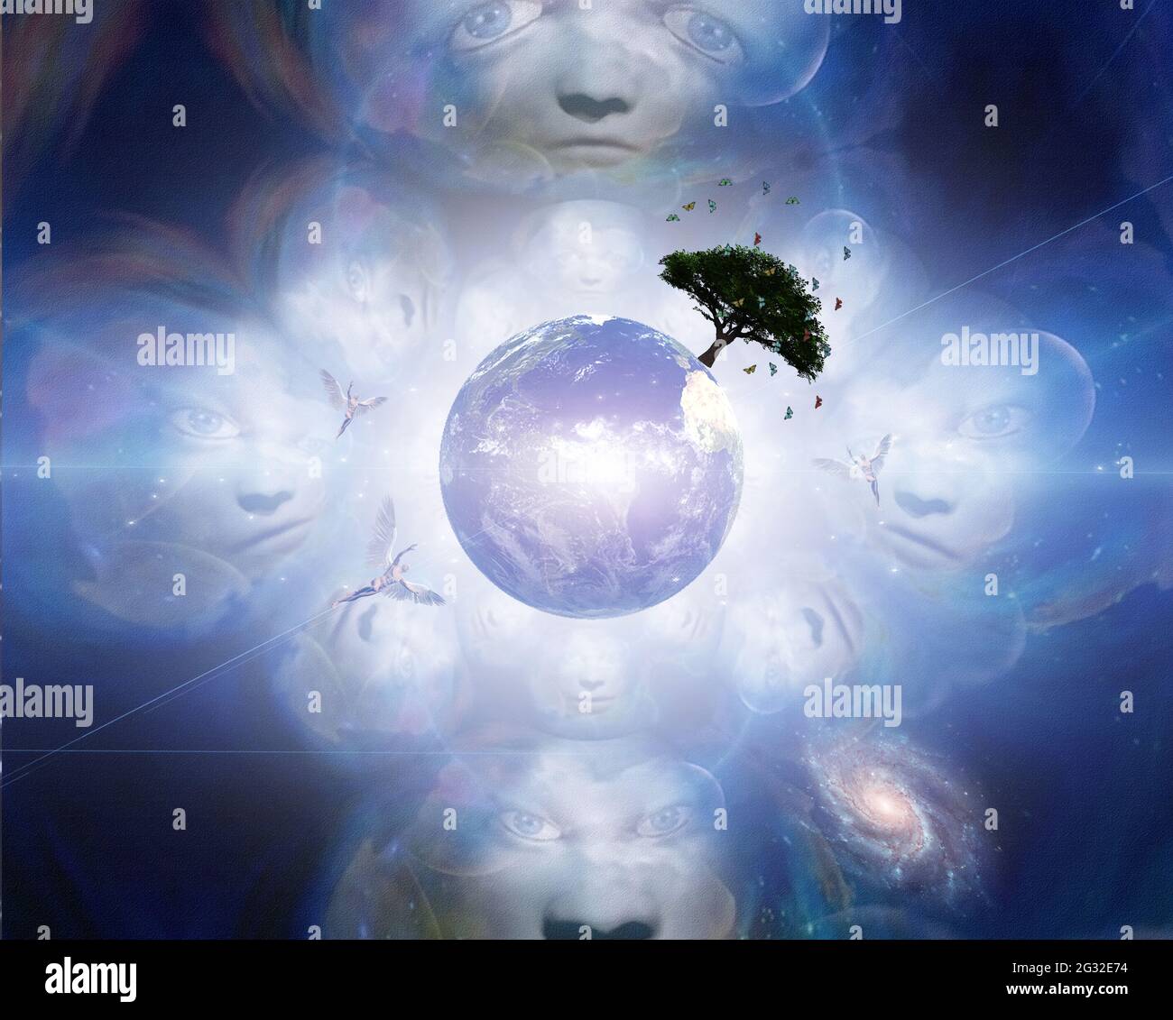 Angels over Earth. Spiritual composition. 3D rendering Stock Photo - Alamy