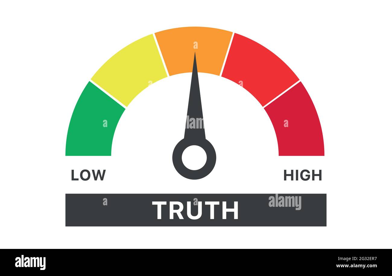 Abstract meter read level of truth result. Color scale with arrow. The ...