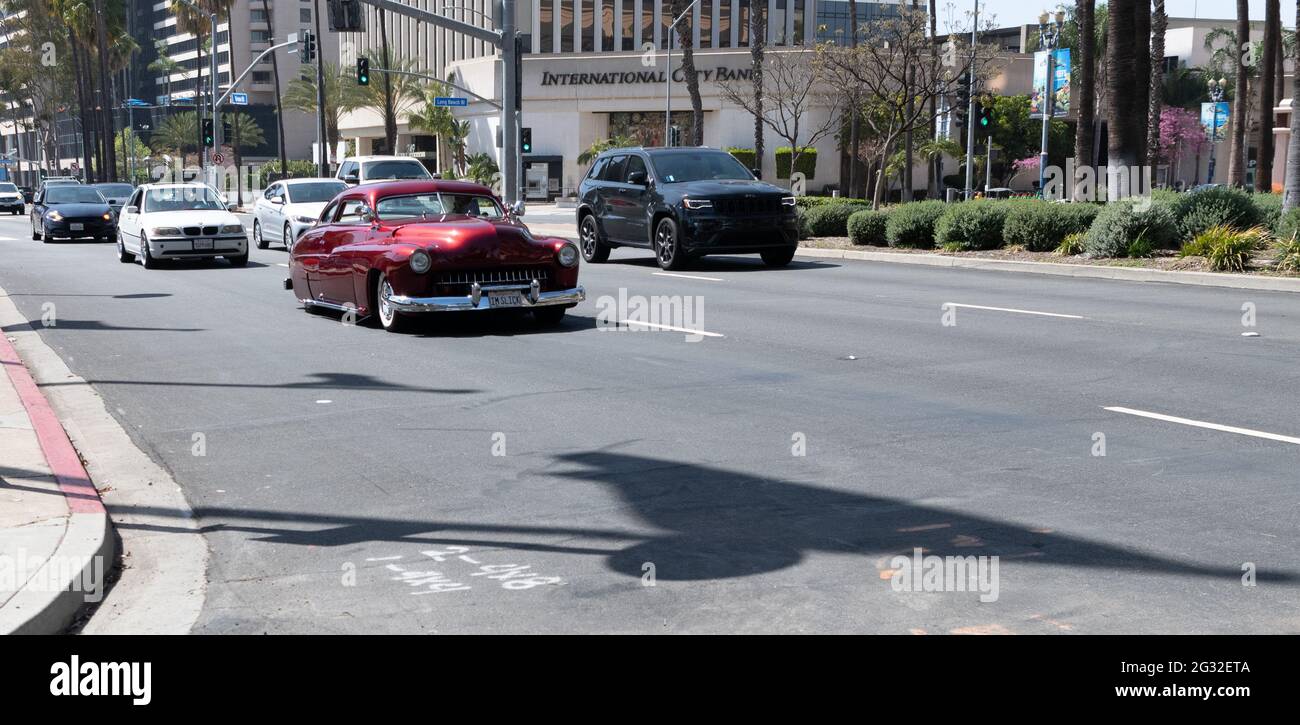 Long Beach, California USA - April 11, 2021: red chevrolet kustom ...