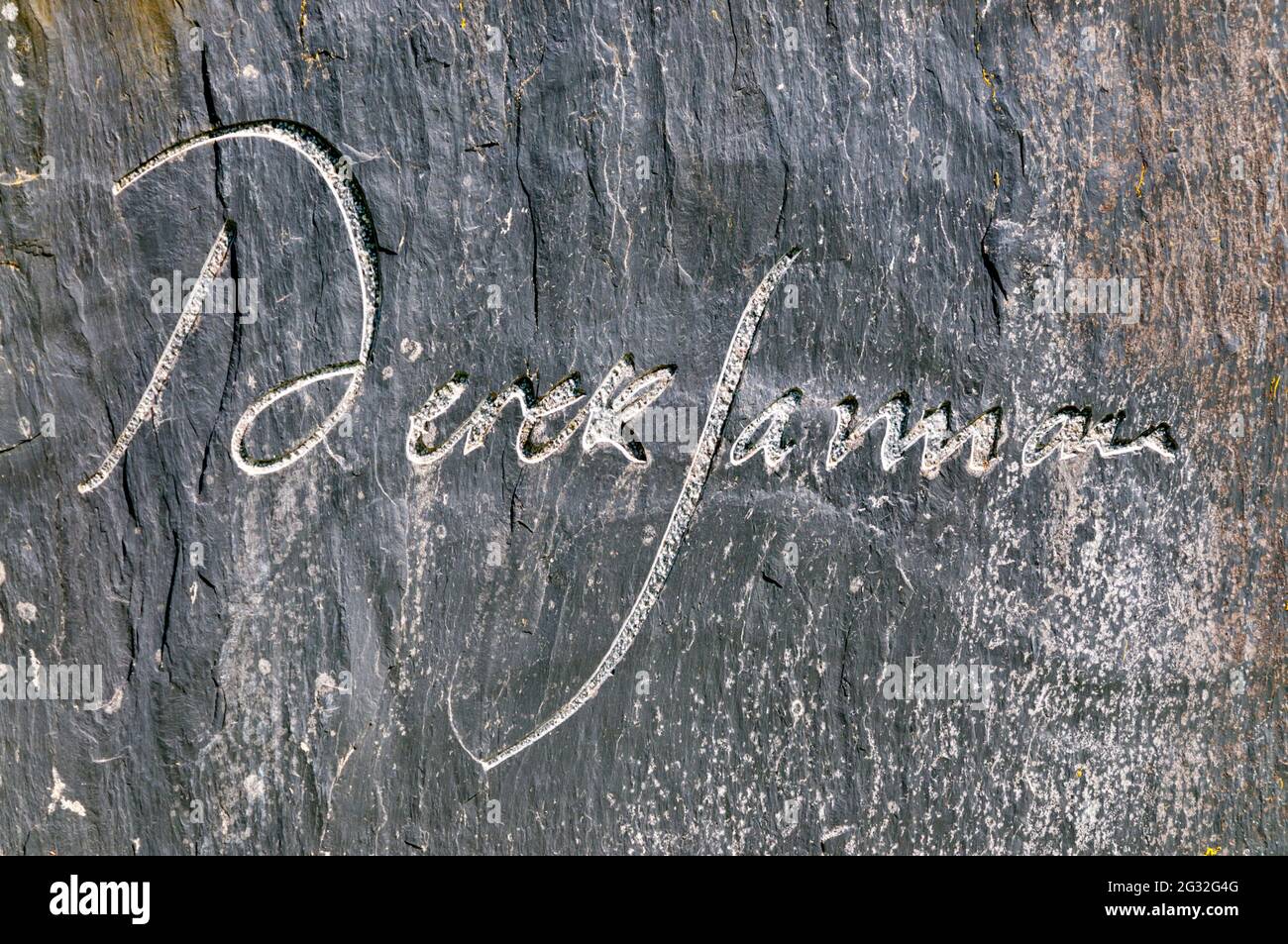 Derek Jarman's signature carved on his gravestone in the graveyard of ...
