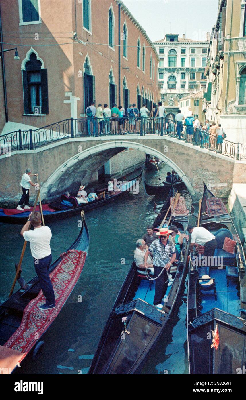 gondolas in a canal, Venice, August 1988, Veneto, Italy Stock Photo - Alamy