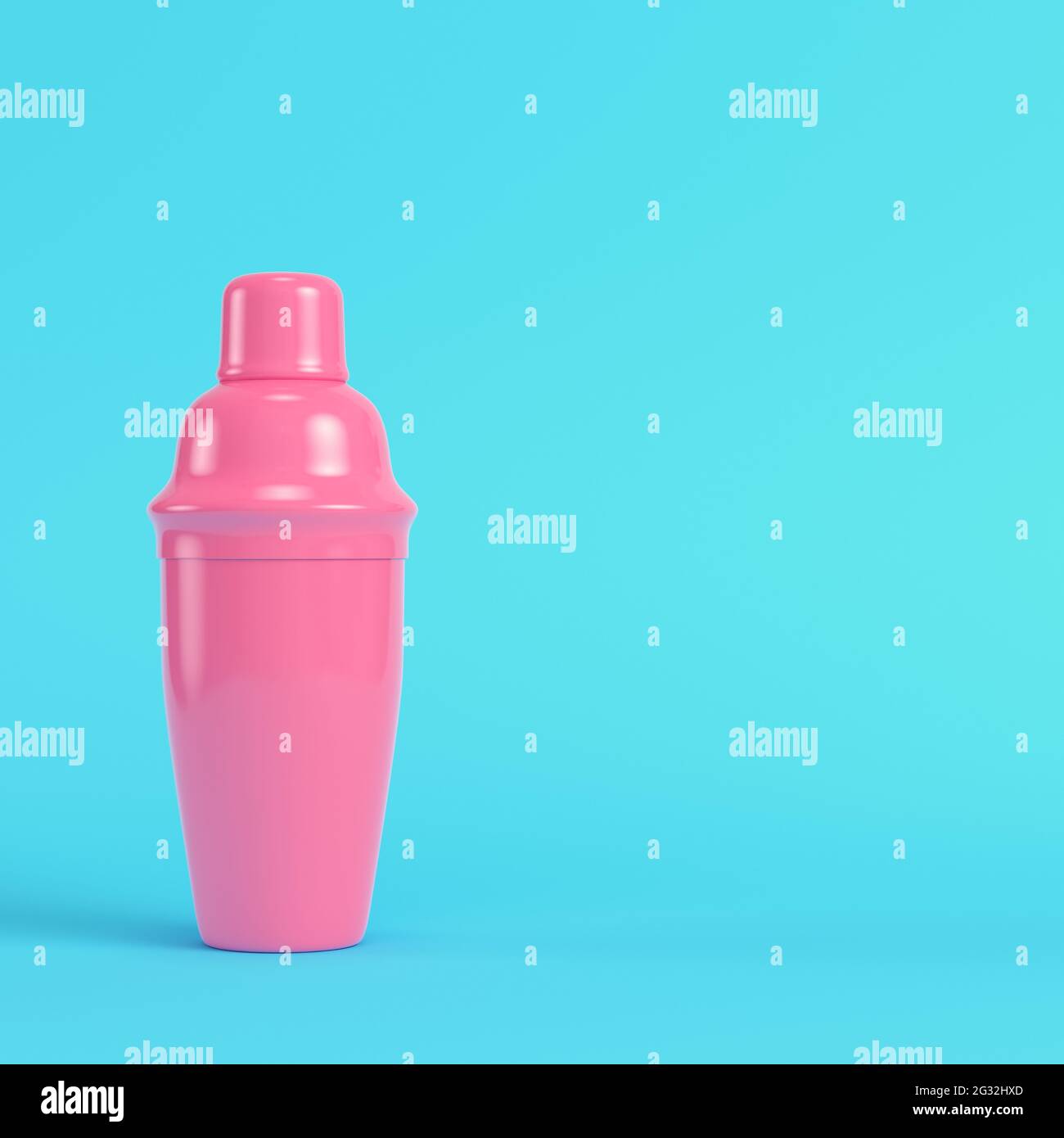 Pink cocktail shaker on bright blue background in pastel colors ...