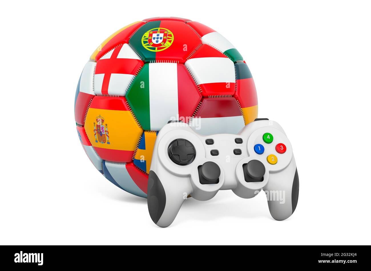 Soccer Video Game concept. Soccer ball with gamepad, 3D rendering ...