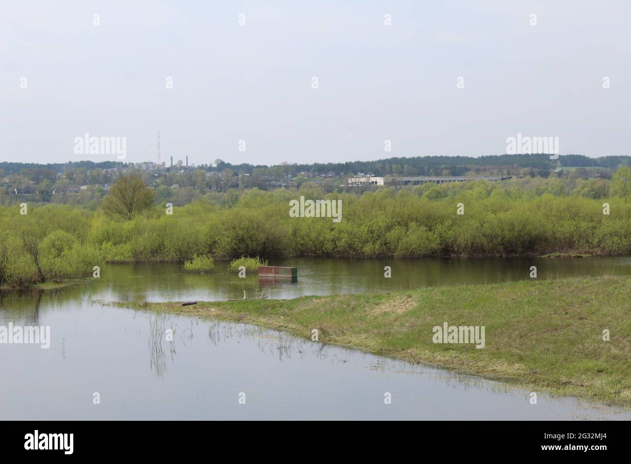 spilling the river in spring on the plain. The river came out of the ...