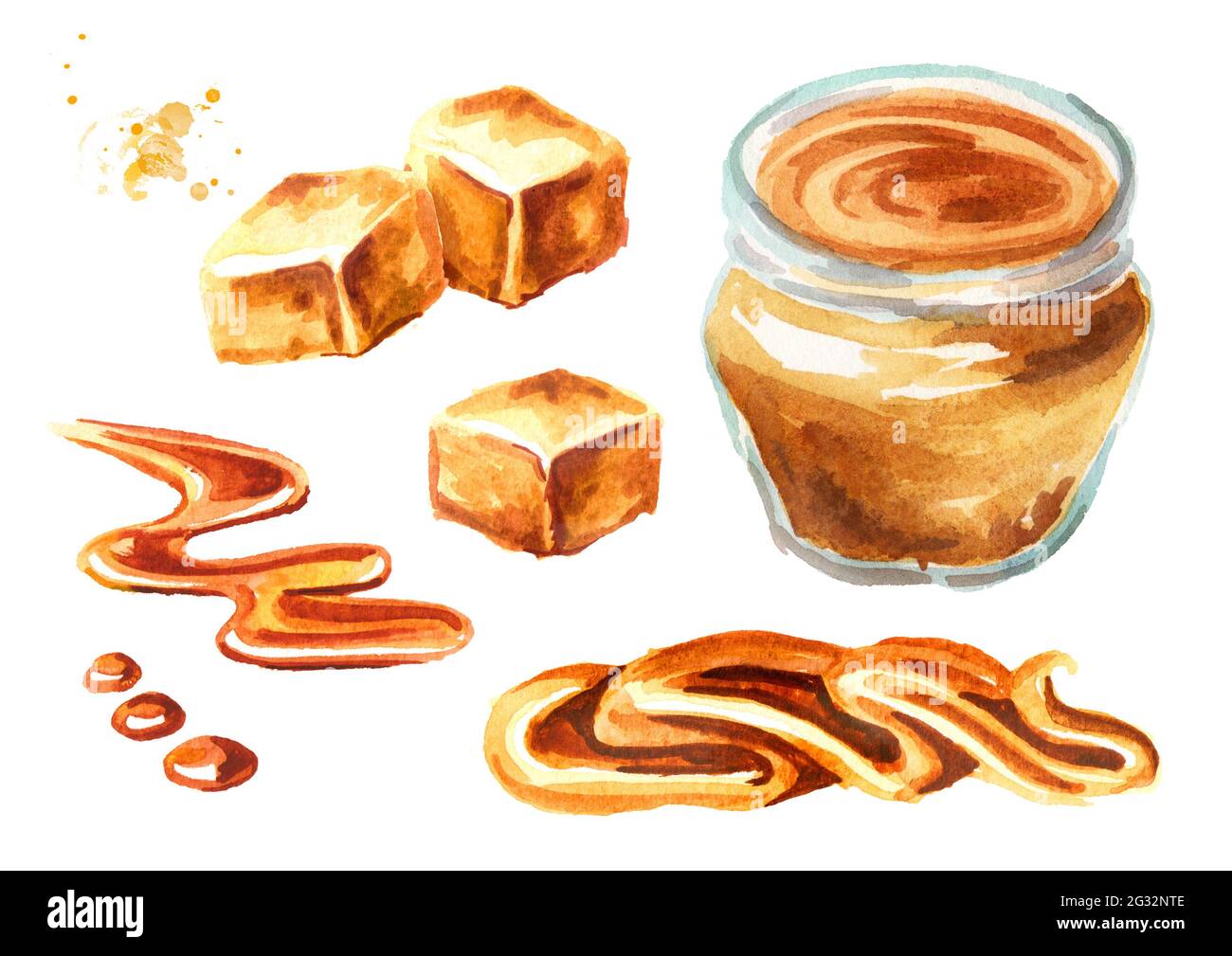 Caramel set. Watercolor hand drawn illustration isolated on white ...