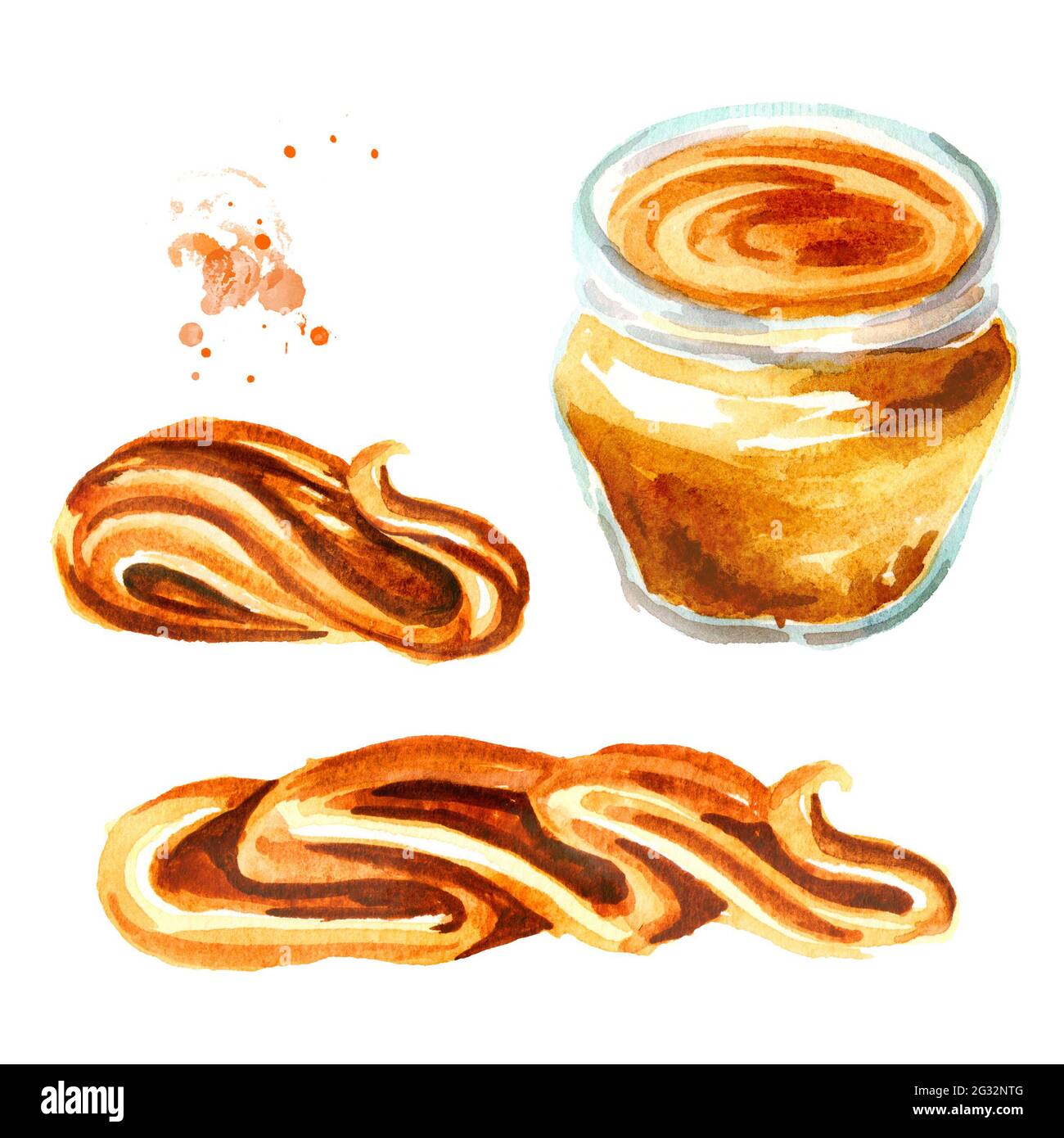 Melted Caramel set. Watercolor hand drawn illustration isolated on ...