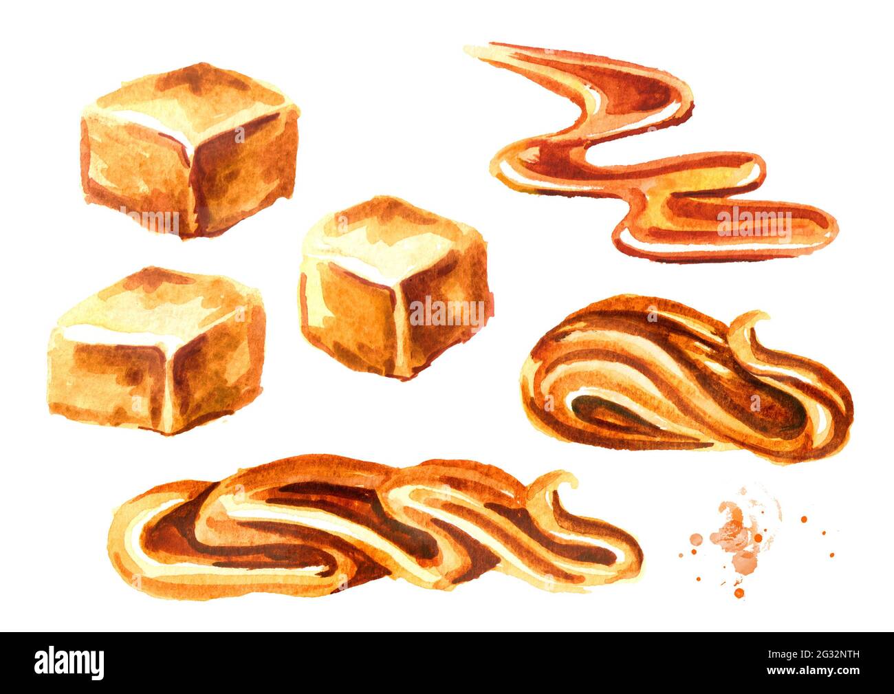 Caramel set. Watercolor hand drawn illustration isolated on white ...