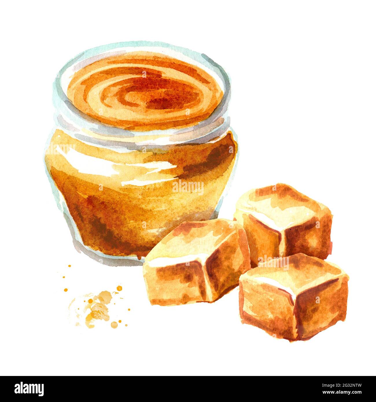 Melted Caramel and candies. Watercolor hand drawn illustration isolated ...