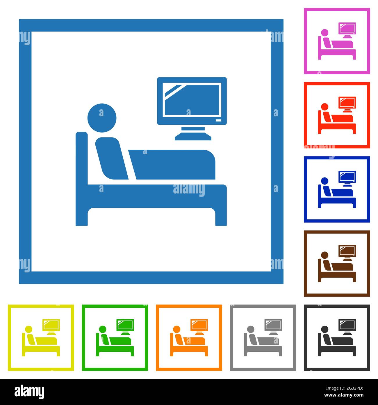 Hospital ward flat color icons in square frames on white background ...