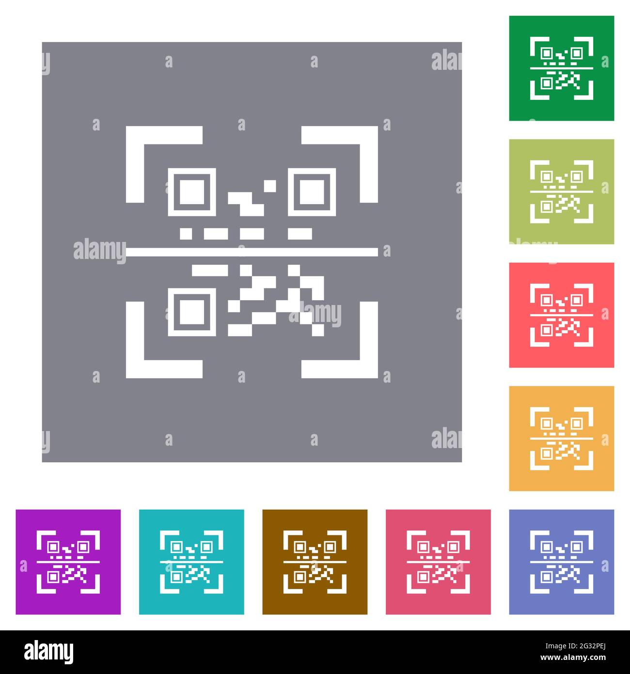QR code scanning flat icons on simple color square backgrounds Stock ...