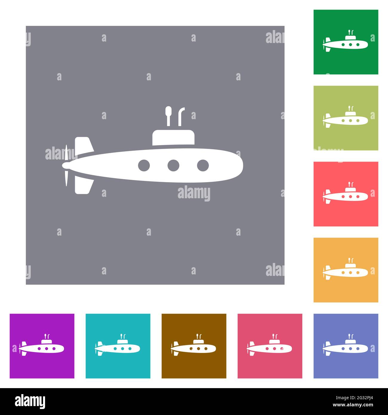 Submarine flat icons on simple color square backgrounds Stock Vector ...