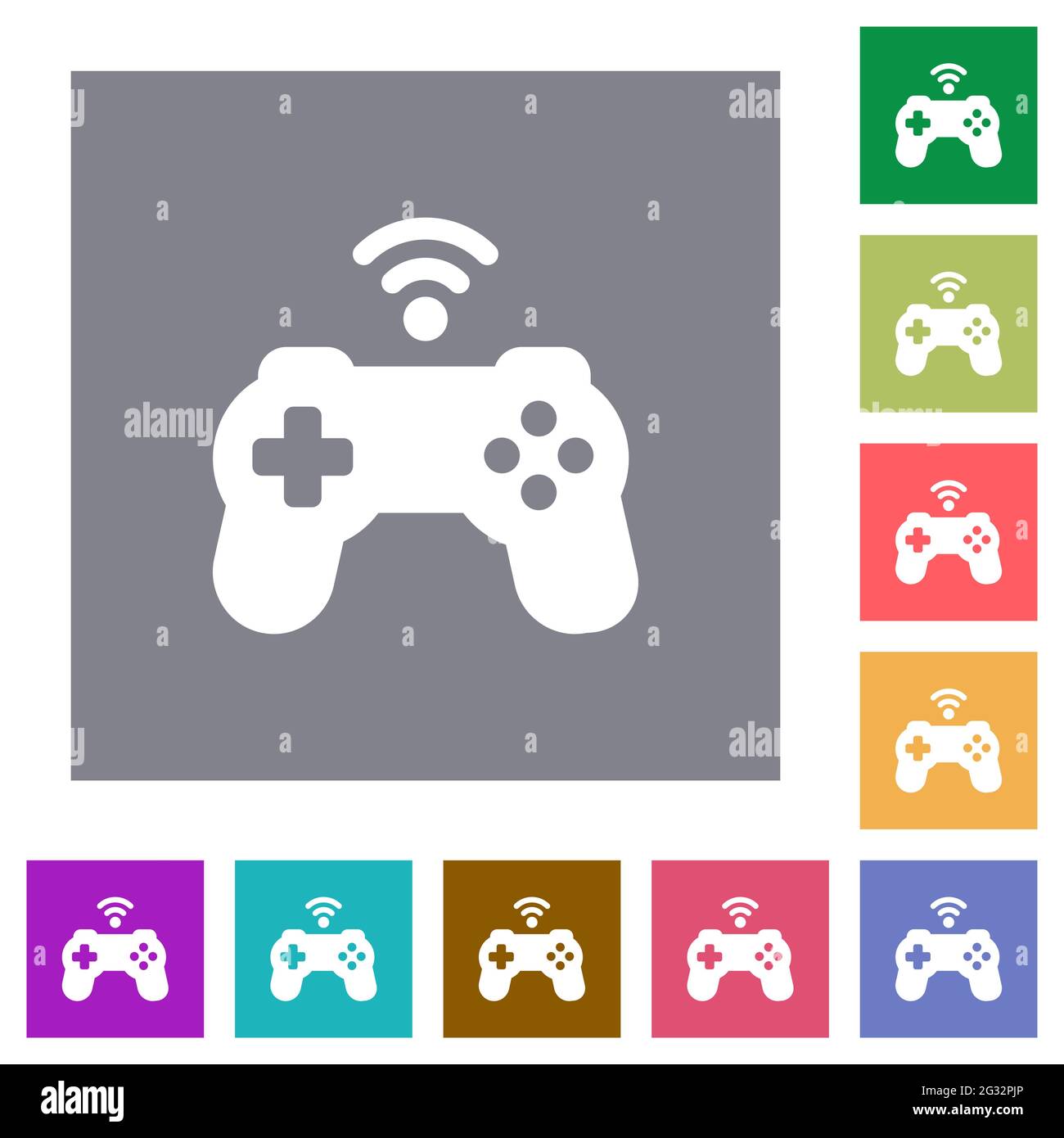 Wireless game controller flat icons on simple color square backgrounds Stock Vector Image & Art ...