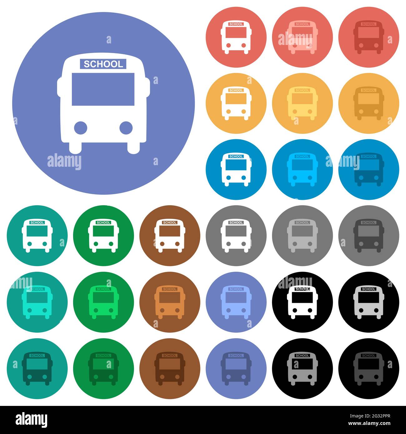 School bus with driver multi colored flat icons on round backgrounds ...