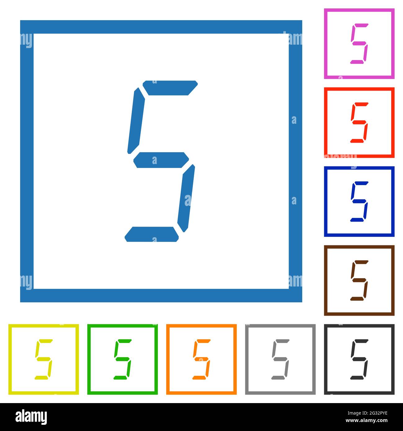 digital number five of seven segment type flat color icons in square ...