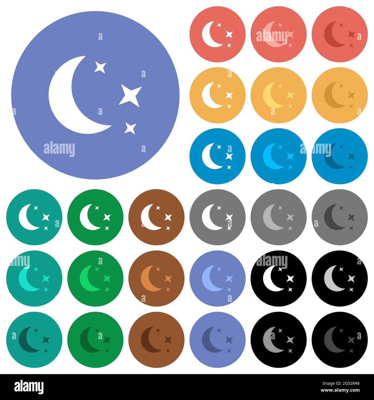 Moonlit night multi colored flat icons on round backgrounds. Included ...