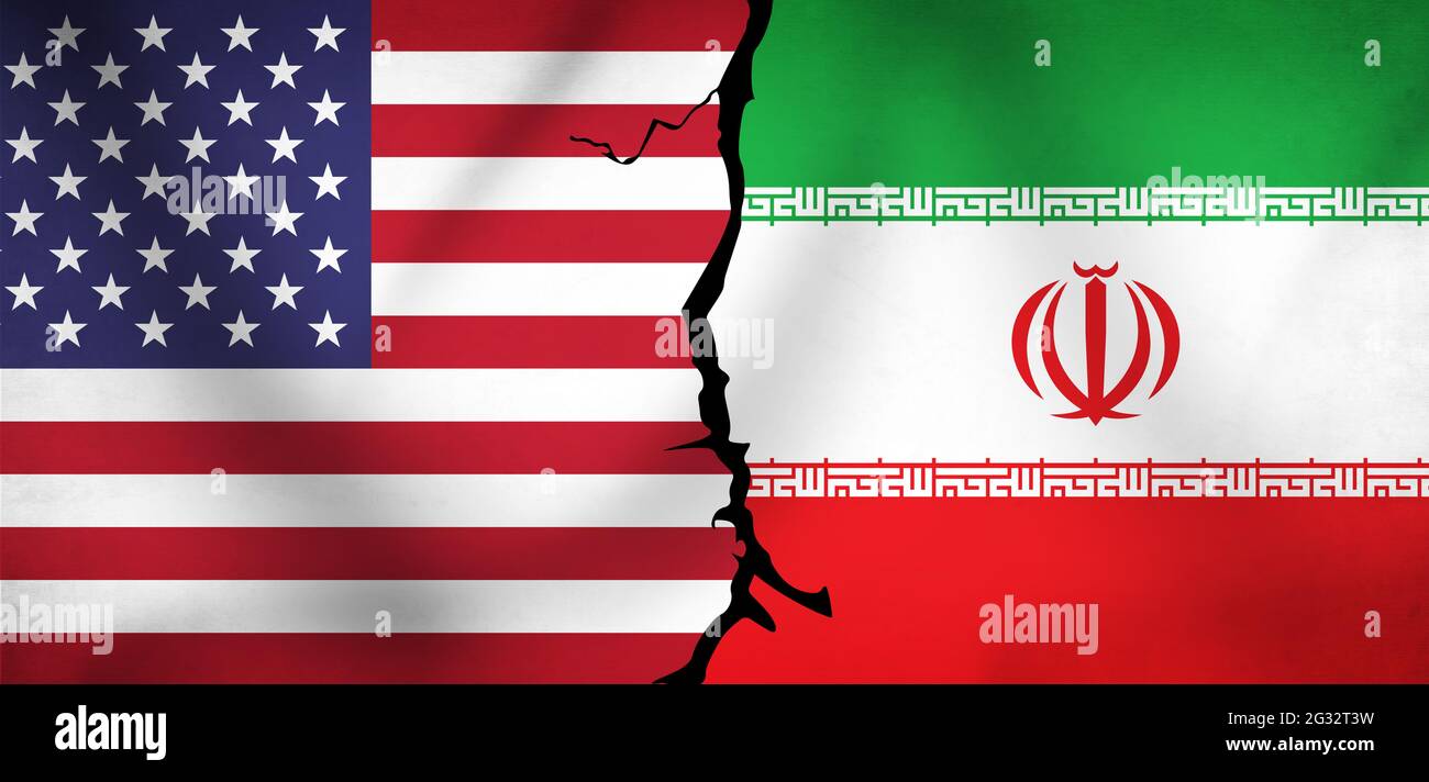 Iran Vs US Conflict Representation with Flags and crack in between them ...