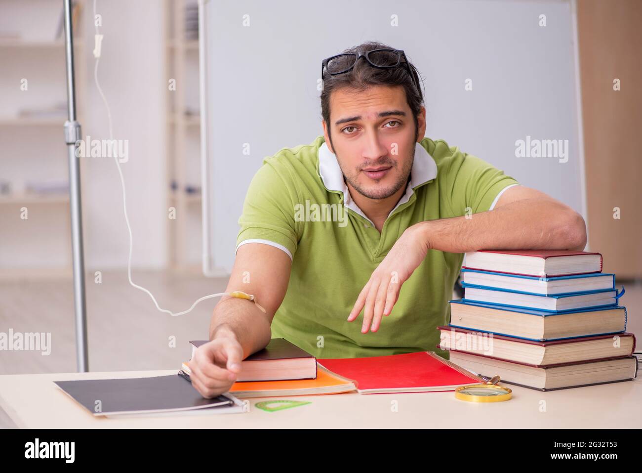 Young sick teacher student in blood transfusion concept Stock Photo - Alamy