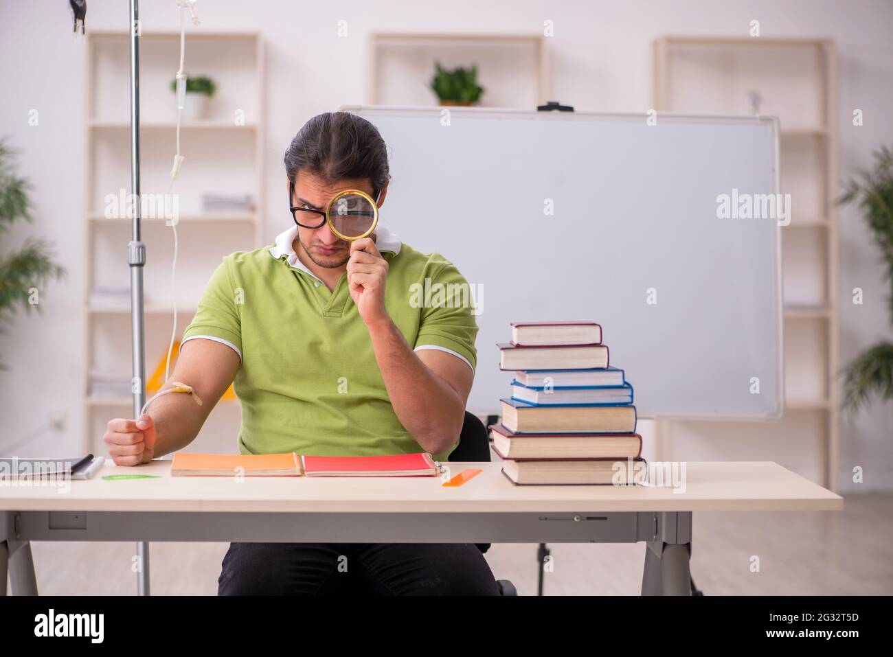 Young sick teacher student in blood transfusion concept Stock Photo - Alamy