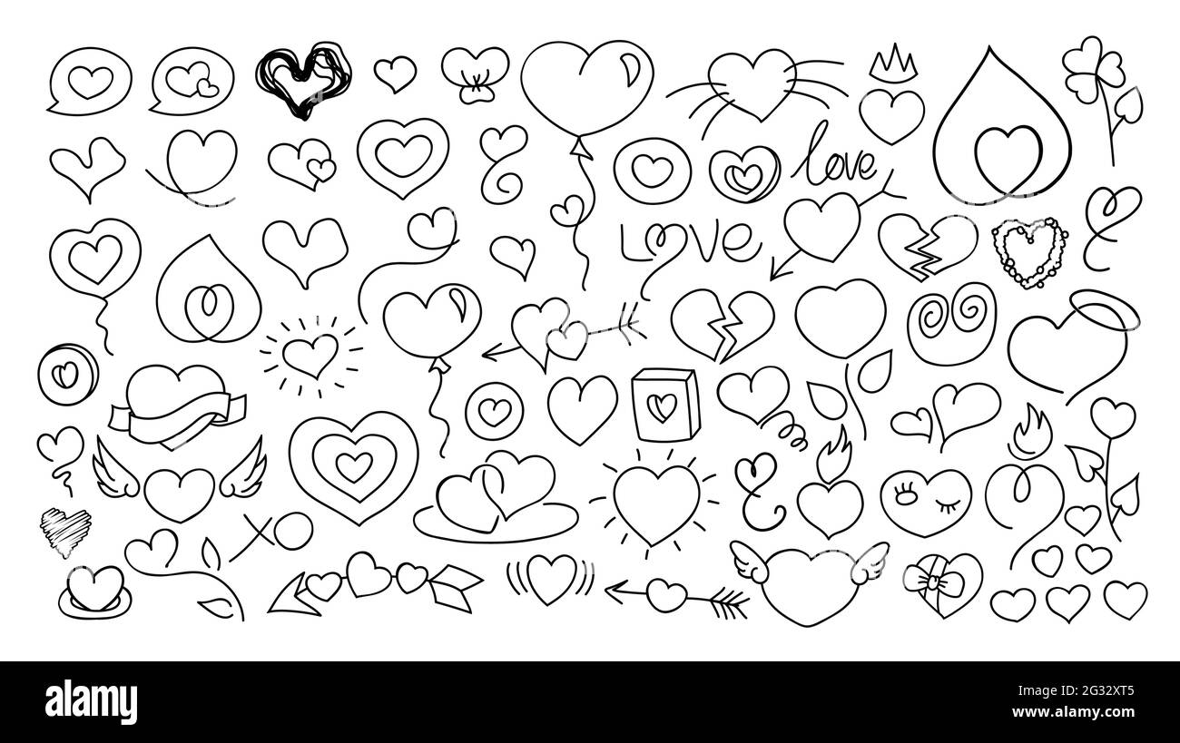 Various shapes and forms of heart shapes, vector illustrations set ...