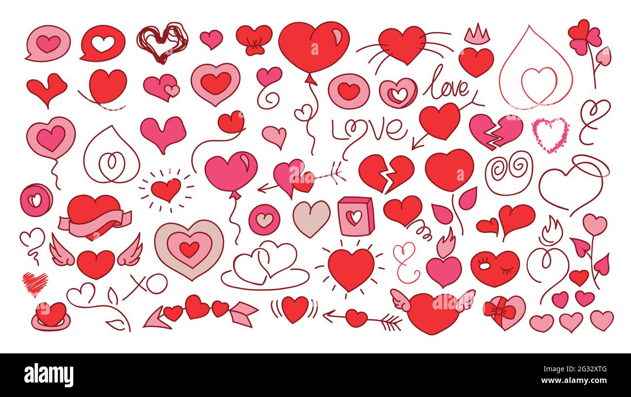 Various shapes and forms of heart shapes, vector illustrations set ...