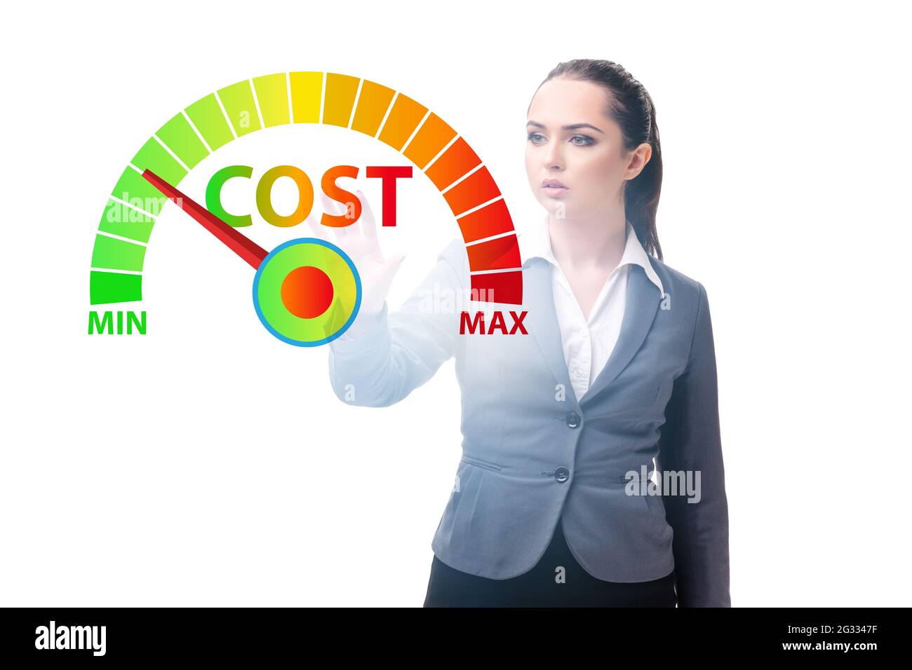 Businesswoman in the cost management concept Stock Photo - Alamy