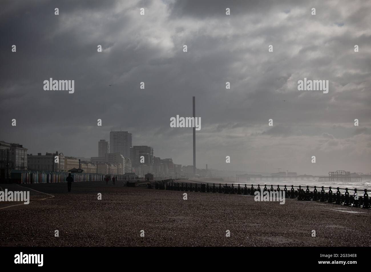 Seafront of Brighton after a storm early in the morning, Great Britain ...