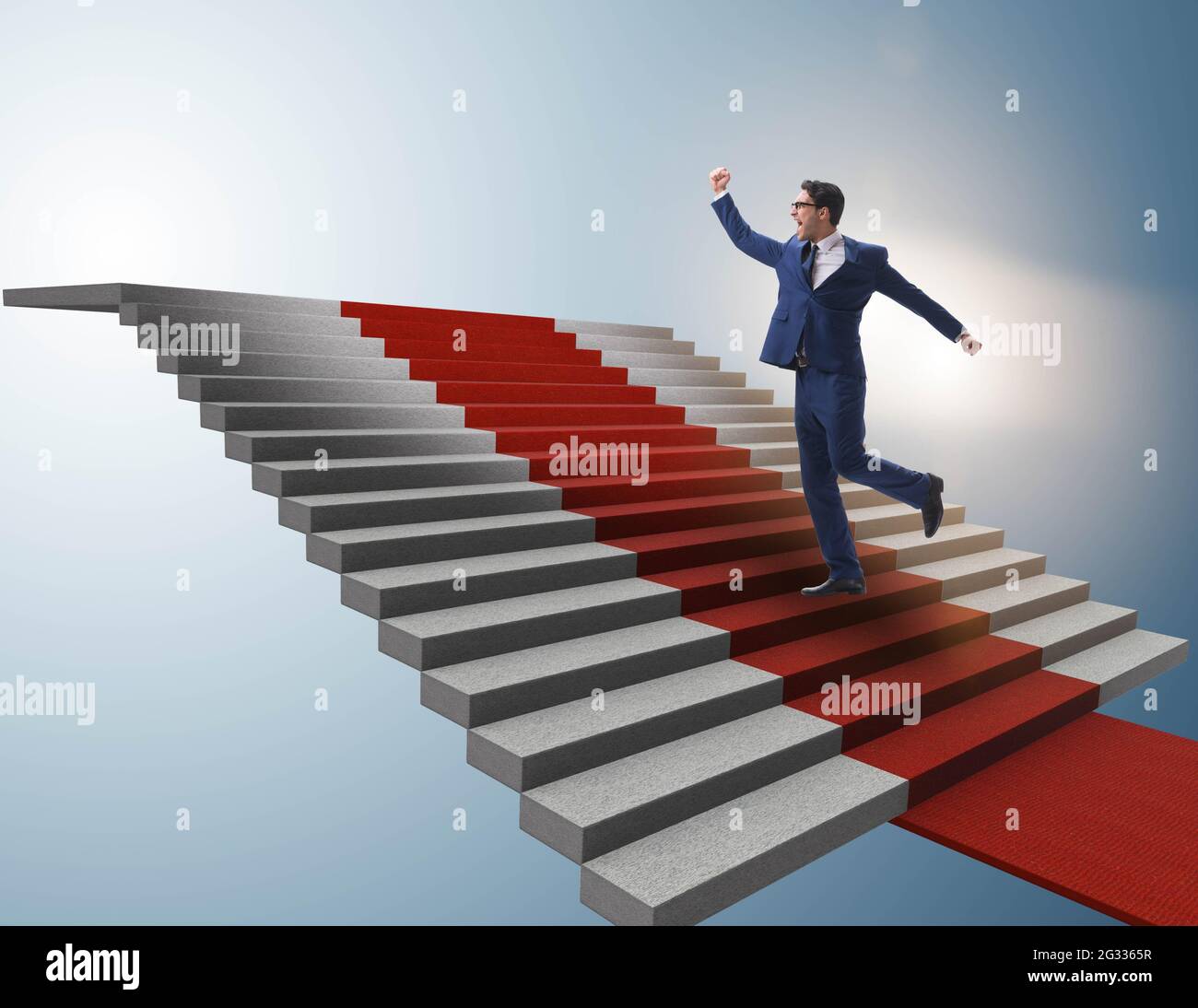 The young businessman climbing stairs and red carpet Stock Photo - Alamy