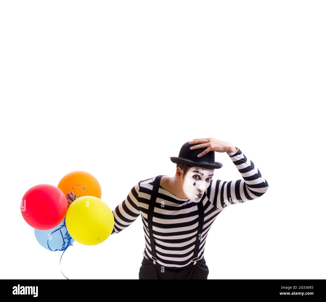 The mime with balloons isolated on white background Stock Photo - Alamy