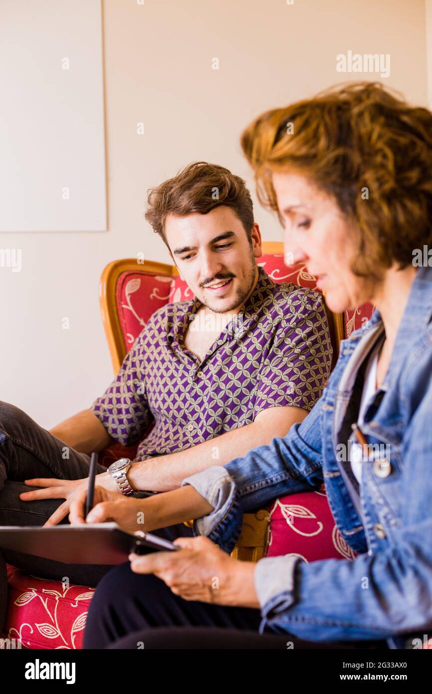 Corporate training interview with a young hispanic entrepreneur with ...