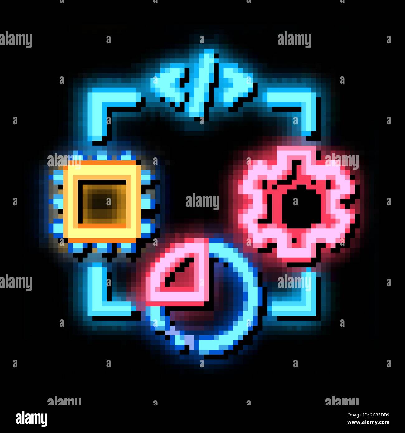 microchip programming code mechanical gear and infographic neon glow ...