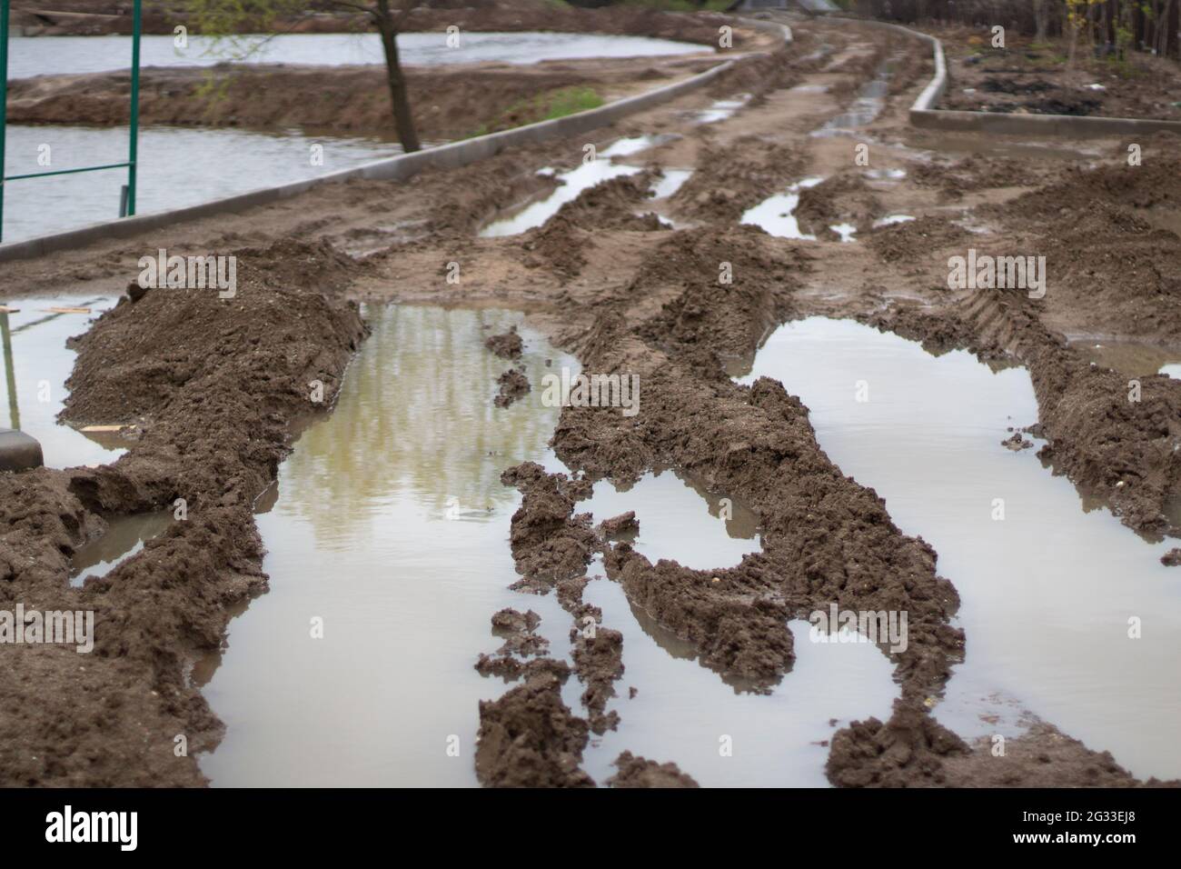 Dirt at a construction site. Dirty road. Off-road after a rainstorm ...