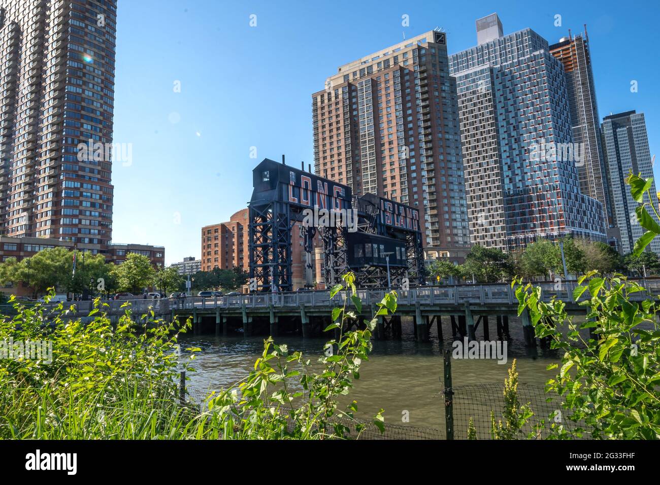 Long Island City, NY - USA- June 13, 2021: A view of Gantry Plaza State ...